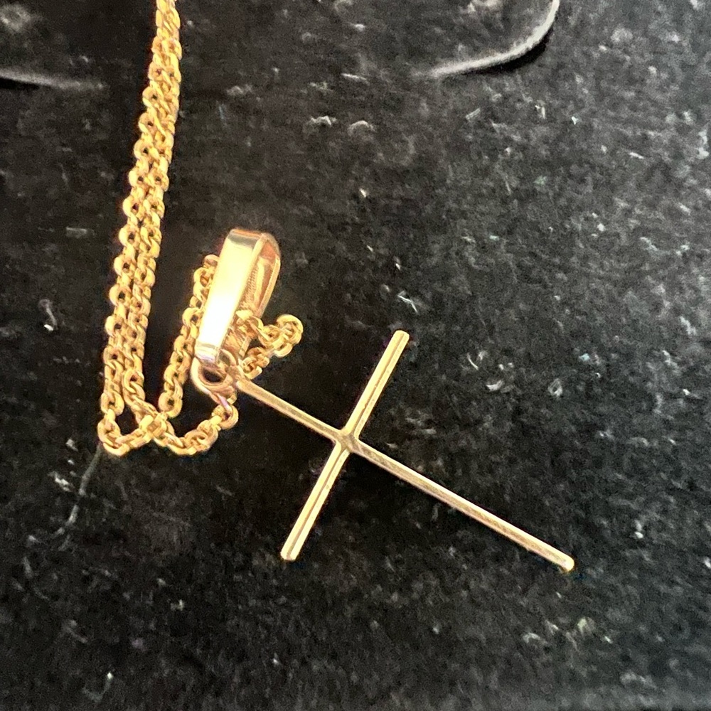 Simple Real 14k-Gold Cross Necklace Rolo Chain Includ… - Gem